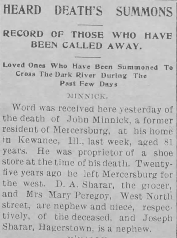 John Minnick Obituary - Heartland Genealogy