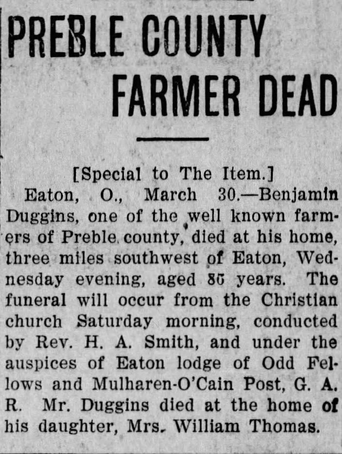 Benjamin A. Duggins - Heartland Genealogy